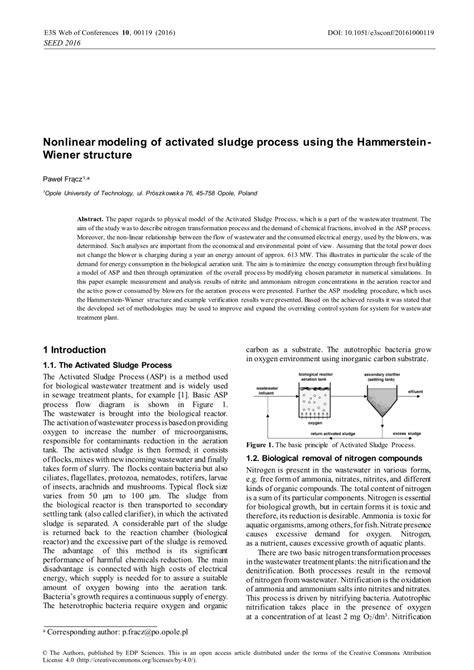 Pdf Nonlinear Modeling Of Activated Sludge Process Using The Hammerstein Wiener Structure