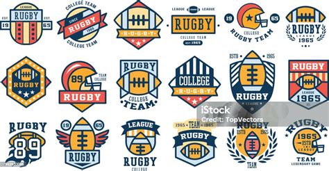 대학 럭비 팀 디자인 모음 스포츠 Retro 엠 블 럼 라벨 배지 벡터 일러스트 0명에 대한 스톡 벡터 아트 및 기타 이미지 0명 Sport Set 날씨 Istock