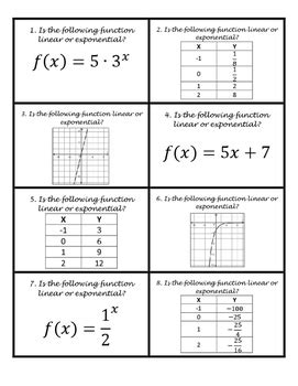 Exponential Vs Linear Functions Card Sort By Math Minds TpT