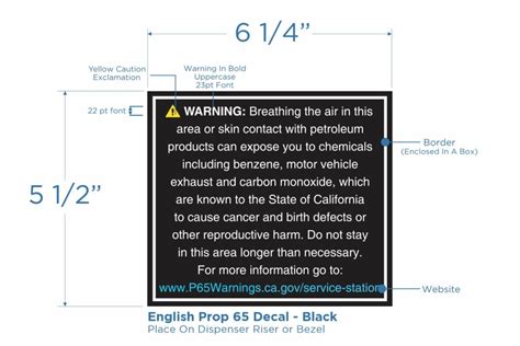 California Prop 65 Health Warning Decal