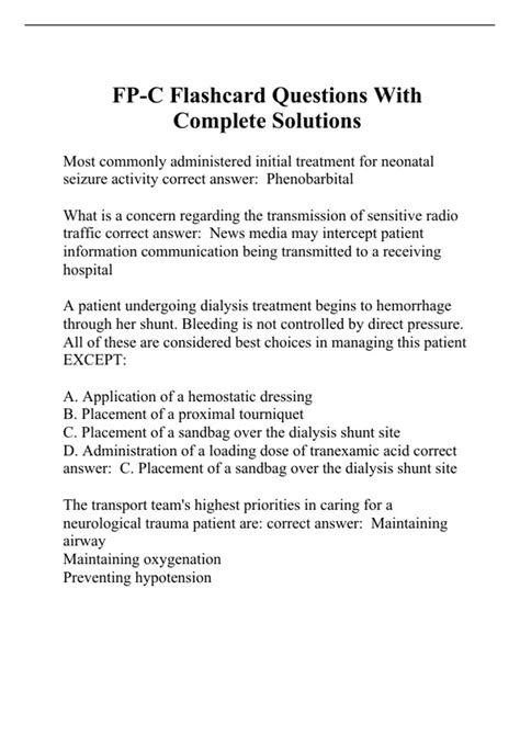 Fp C Flashcard Questions With Complete Solutions Fp C Board Certified Flight Paramedic