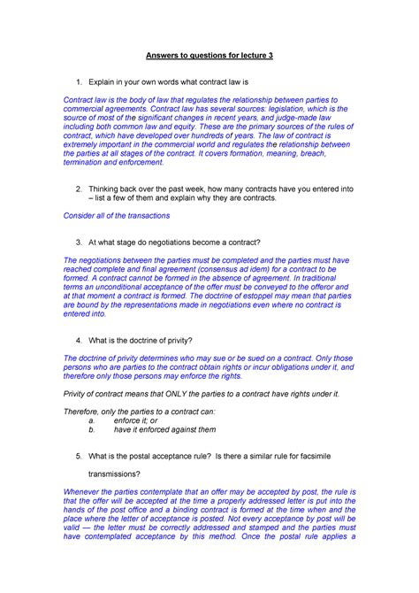 Answers To Practice Questions For Lecture 3 Pdf Answers To Questions For Lecture 3 Explain