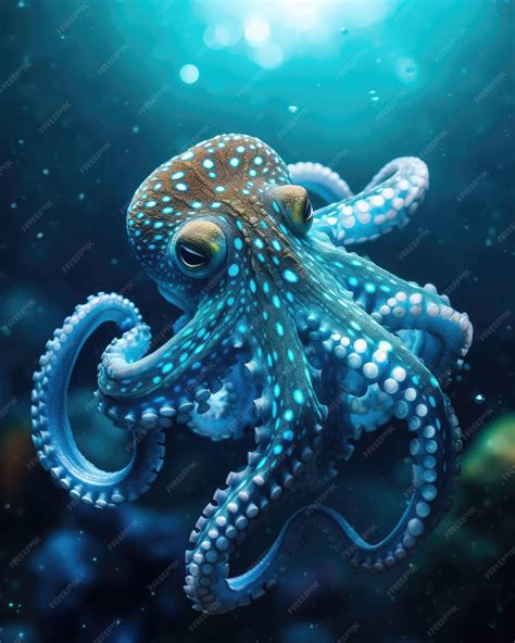 Premium Ai Image Marine Turquoise Octopus With Gold Dust Particles
