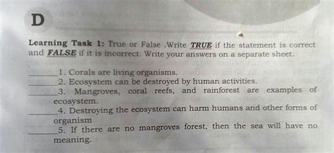 Learning task 1: true or false.write true if the statement is correct and false if it is ...