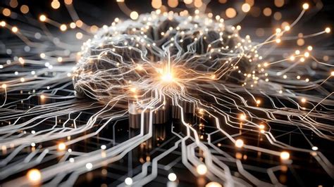 abstract glowing neural network with dynamic data flow concept as a
