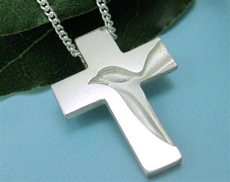 Silver Dove Cross Holy Spirit Cross Necklace Peace Dove Cross Pendant