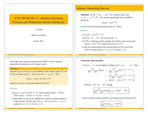 5 Moment Generating Functions And Multivariate Normal Ejercicios Estadística Docsity