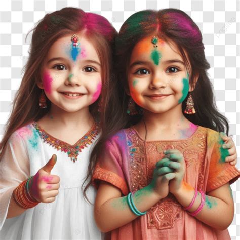 투명한 배경에서 홀리 축제를 축하하는 소녀들의 3d 사진 홀리 축제를 축하하는 소녀들의 3차원 사진 투명한 배경에서 홀리 축제를 축하하는 소녀들의 3d 사진 투명한