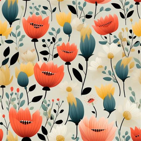 Premium Photo There Is A Pattern Of Flowers With Leaves And Flowers