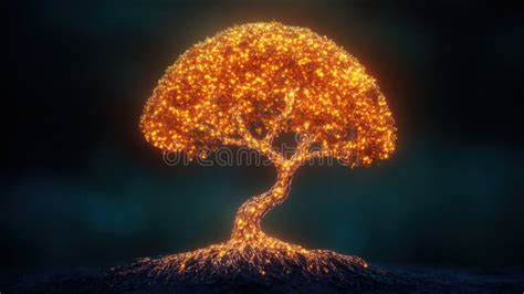 Glowing Tree With Digital Roots Absorbs Data Streams Growing Branches Bearing Fruits Of