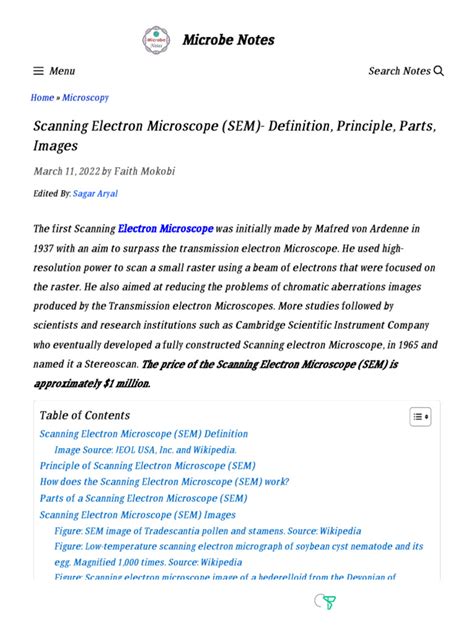 Scanning Electron Microscope Sem Definition Principle Parts Images Microbe Notes 1 Pdf