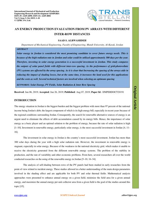 PDF An Energy Production Evaluation From PV Arrays With Different Inter Row Distances