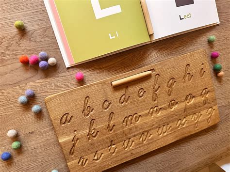 Reversible Wooden Alphabet Tracing Board English Cursive Threewood