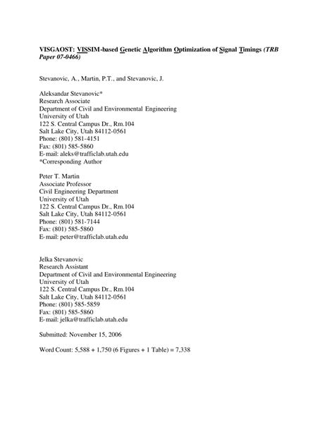 Pdf Vissim Based Genetic Algorithm Optimization Of Signal Timings