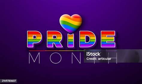 Lgbtq 프라이드의 달 그림 와 다채로운 하트 와 무지개 깃발 배경 에서 3d 텍스트 레이블 사랑은 사랑 인권 또는 다양성 개념입니다 벡터 Lgbt 이벤트 배너 디자인