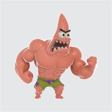 😡 Angry Muscle Patrick Star Personaje Fuerte Y Divertido・archivo 3d Para Impresión 3d・cults