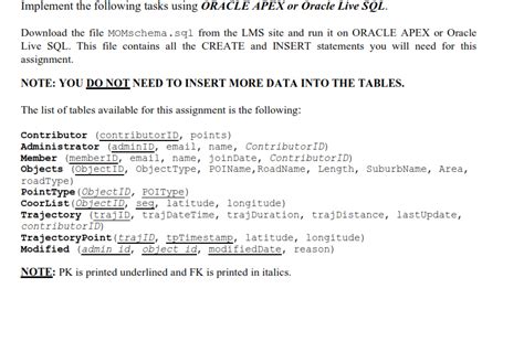 solved implement the following tasks using oracle apex or
