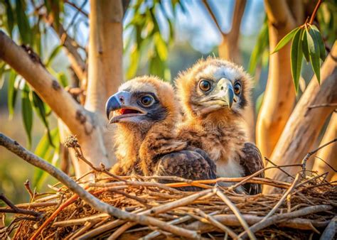 Majestic Wedgetailed Eagle Chicks In A Summer Australian Nest A