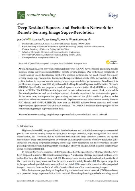 Pdf Deep Residual Squeeze And Excitation Network For Remote Sensing