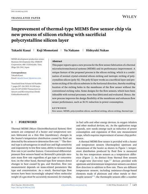 improvement of thermal‐type mems flow sensor chip via new process of