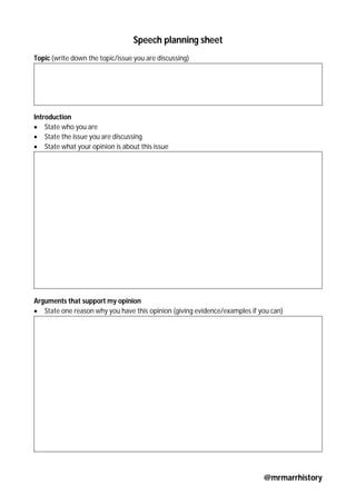 Speech Planning Sheet PDF