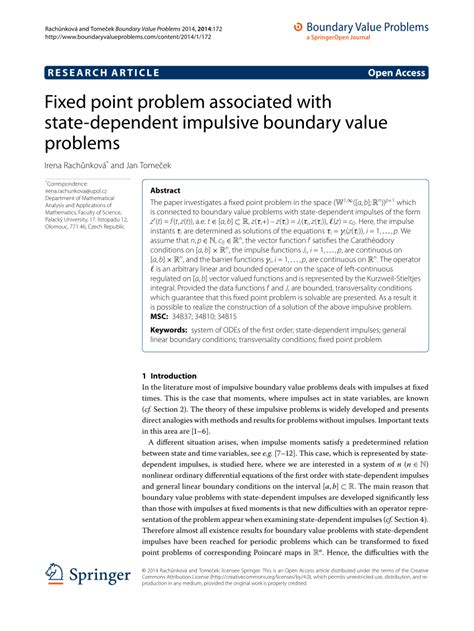 Pdf Fixed Point Problem Associated With State Dependent Impulsive Boundary Value Problems
