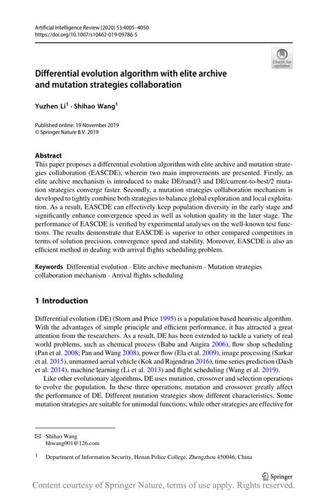 Differential Evolution Algorithm With Elite Archive And Mutation