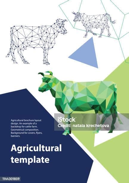 농업 브로셔 레이아웃 디자인입니다 가축 농장을 위한 배경의 예 기하학적 인 조성 물 커버 전단지 배너 배경 로우 폴리곤 모델링에 대한 스톡 벡터 아트 및 기타 이미지