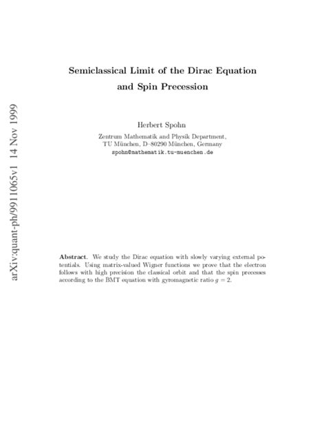 Pdf Semiclassical Limit Of The Dirac Equation And Spin Precession
