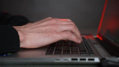 Hacker Working On A Laptop Dolly Shot Close Up Stock Footage Video