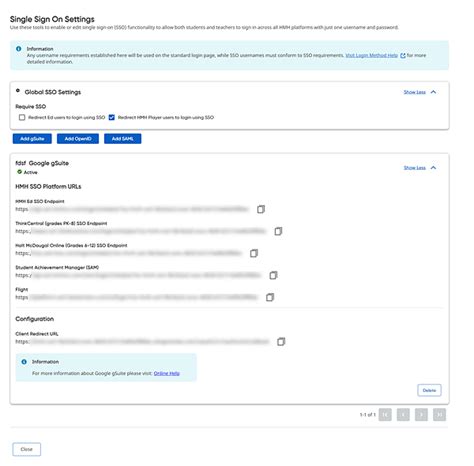 Edit Single Sign On Settings