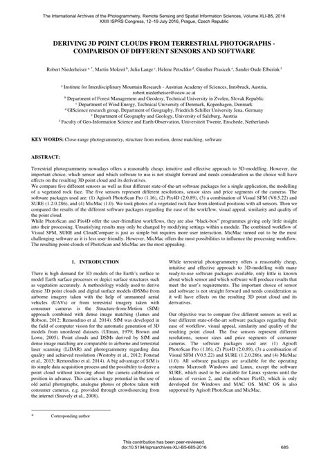 Pdf Deriving 3d Point Clouds From Terrestrial Photographs Comparison Of Different Sensors