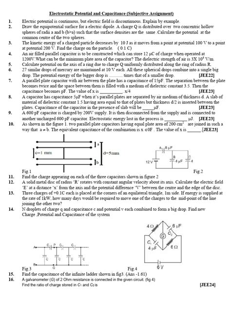 Electrostatic Potential And Capacitance Subjective Assignment Final Pdf Capacitor Capacitance