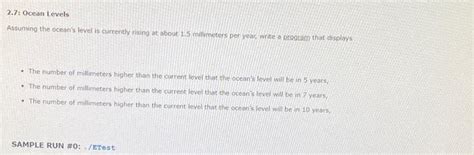 solved 2 7 ocean levels assuming the ocean s level is
