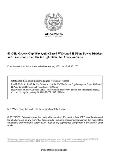 60 Ghz Groove Gap Waveguide Based Wideband H Plane Power Dividers And Transitions Pdf