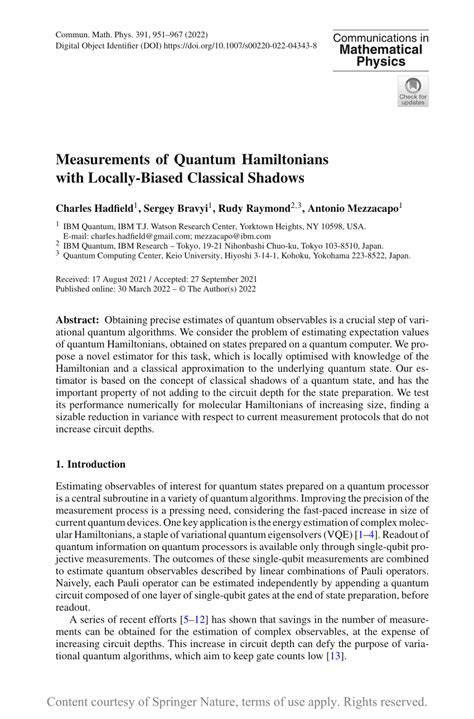 Pdf Measurements Of Quantum Hamiltonians With Locally Biased Classical Shadows