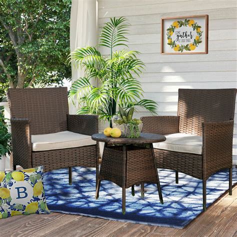 3 Buah Set Kursi Anyaman Luar Ruangan Bantal Kursi Furnitur Teras Rotan Outdoor Furniture