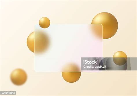 반투명 정보 패널과 황금 구체가 있는 밝은 그라데이션 배경 유리 Morphism 스타일의 추상적 인 배경 0명에 대한 스톡 벡터 아트 및 기타 이미지 Istock
