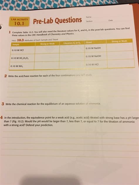 solved name pre lab questions lab activity date complete