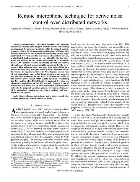 Pdf Remote Microphone Technique For Active Noise Control Over Distributed Networks