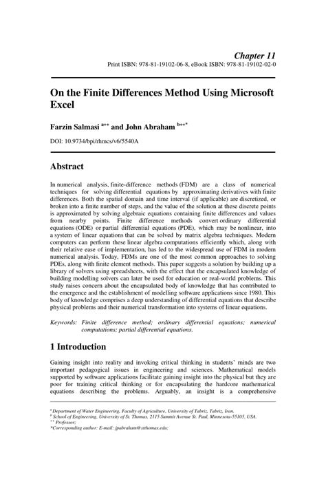 Pdf On The Finite Differences Method Using Microsoft Excel