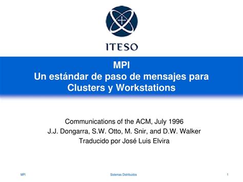 Ppt Mpi Un Estándar De Paso De Mensajes Para Clusters Y Workstations