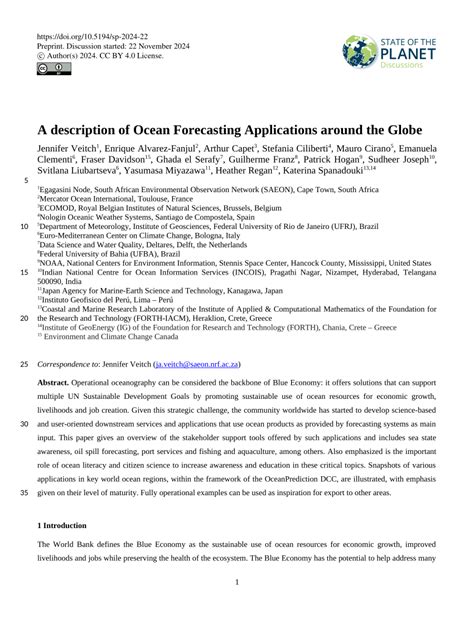 Pdf A Description Of Ocean Forecasting Applications Around The Globe