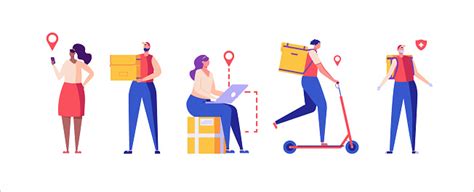 고객에게 음식을 제공하는 스쿠터에 택배 모바일 배달 서비스 음식 배달 주문 추적 비접촉식 배달의 개념 Ui 웹 배너 모바일 앱용 벡터 일러스트레이션 음식에 대한 스톡 벡터