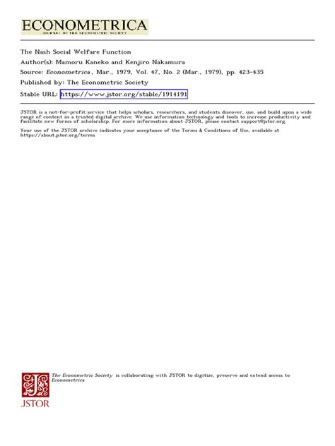 1979 Kaneko Nakamura The Nash Social Welfare Function Pdf Utility Function Mathematics