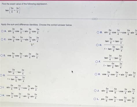 solved find the exact value of the following expression