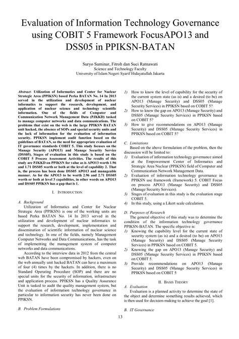 Pdf Evaluation Of Information Technology Governance Using Cobit 5 Framework Focus Ap013 And