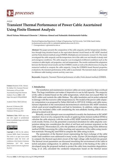 Pdf Transient Thermal Performance Of Power Cable Ascertained Using Finite Element Analysis
