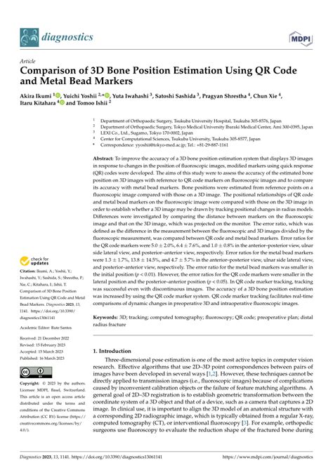 Pdf Comparison Of 3d Bone Position Estimation Using Qr Code And Metal