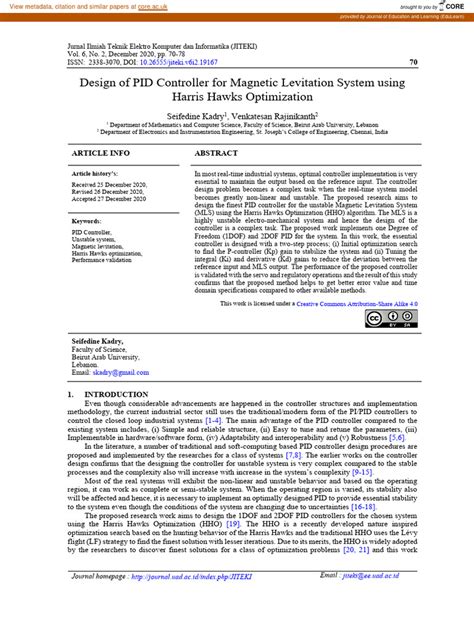 Design of PID Controller For Magnetic Levitation System Using Harris Hawks Optimization | PDF ...